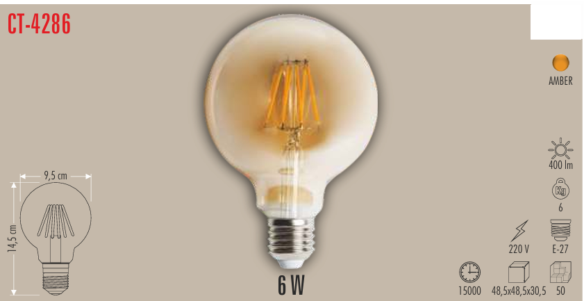 CATA 6W Glop Rustik Led Ampul Amber CT-4286 | Rustik Ampuller